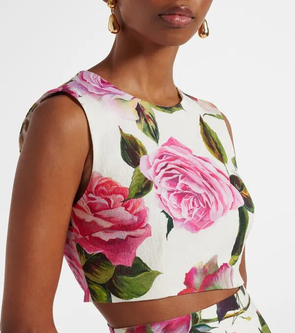 Dolce & Gabbana Floral Cotton-blend Crop Top - Pink