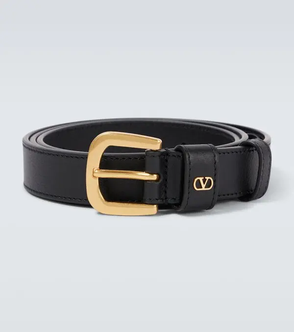Valentino Garavani Vlogo Leather Belt - Black