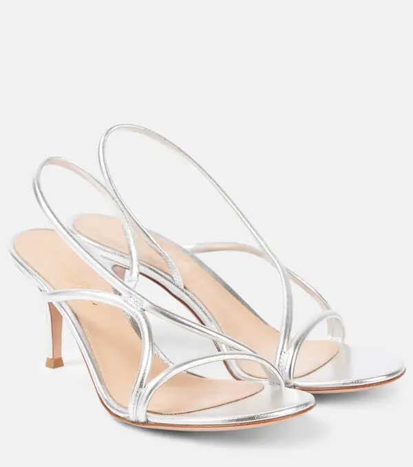 GIANVITO ROSSI Cage 70 Metallic Leather Sandals - Silver