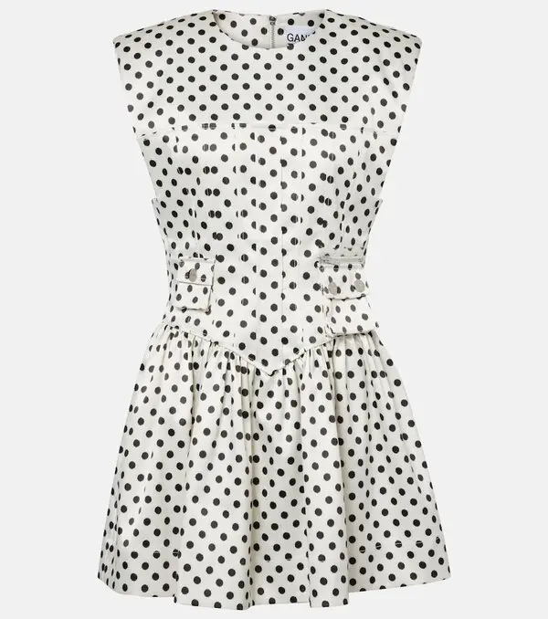 GANNI Polka-dot Satin Corset Dress - White