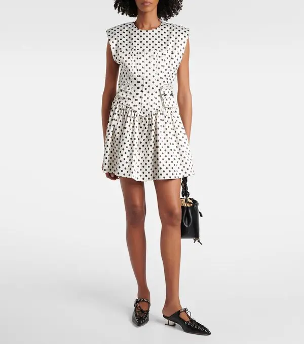 GANNI Polka-dot Satin Corset Dress - White