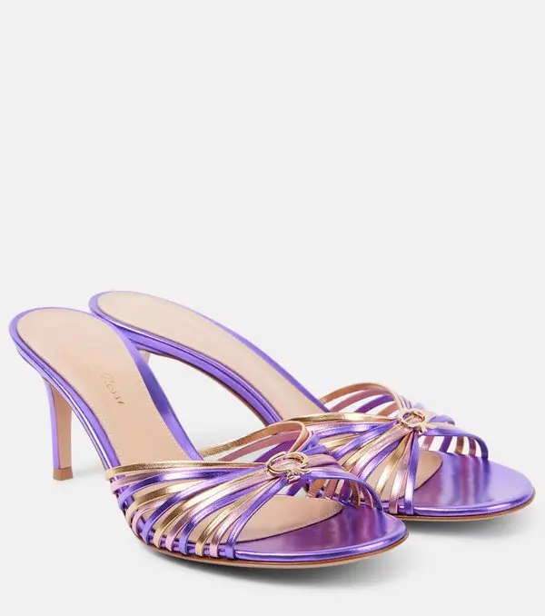 GIANVITO ROSSI 70 Metallic Leather Mules - Purple