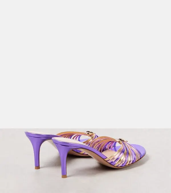GIANVITO ROSSI 70 Metallic Leather Mules - Purple
