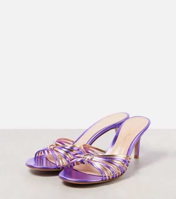 GIANVITO ROSSI 70 Metallic Leather Mules - Purple