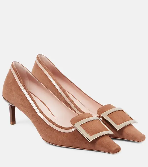 ROGER VIVIER Viv' Canard 55 Buckle Suede Pumps - Brown