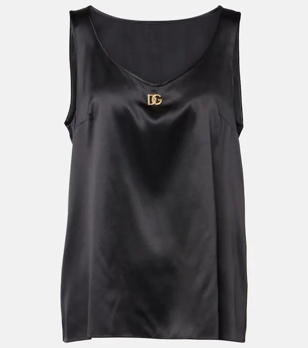 Dolce & Gabbana Dg Silk-blend Satin Tank Top - Black