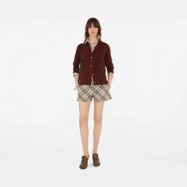 Burberry Cashmere Blend Cardigan With Embroidered Equestrian Knight Design - Box Red