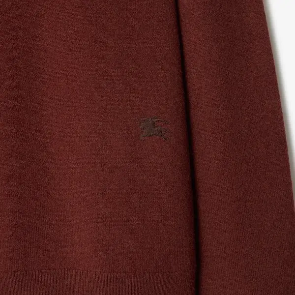 Burberry Cashmere Blend Cardigan With Embroidered Equestrian Knight Design - Box Red