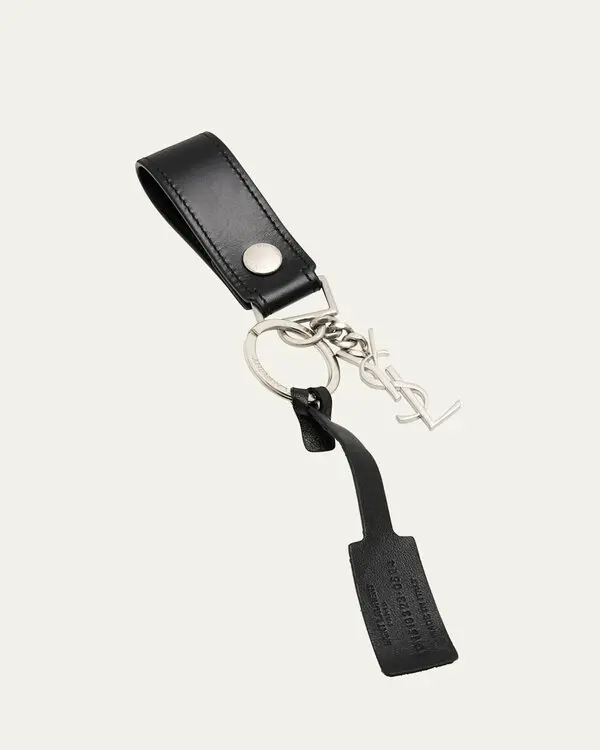 Saint Laurent Cassandre Leather Keychain - Black