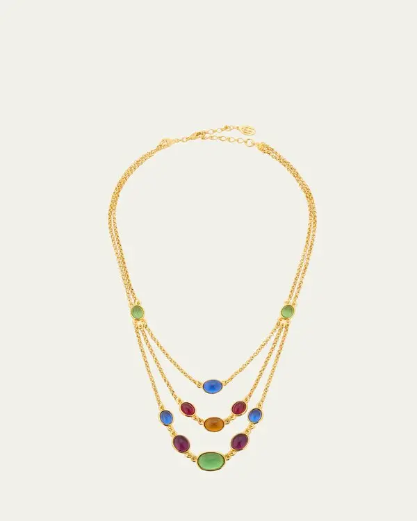 BEN-AMUN Plated Chain Necklace With Glass Stones - Gold