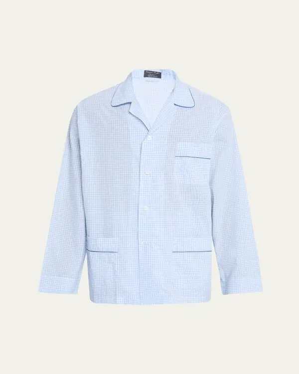 Bergdorf Goodman Cali Cotton Gingham Long Pajama Set - Blue