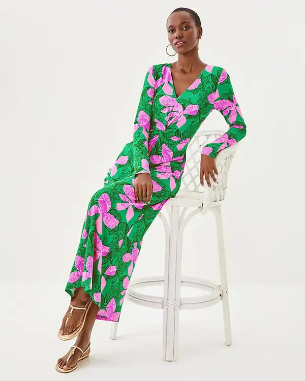 chinese dress ladies Lilly Pulitzer Womens Bryson Long Sleeve Maxi D Low Tide Navy Its Ofishell  Medium at Amazon Women's Clothing store main image 1