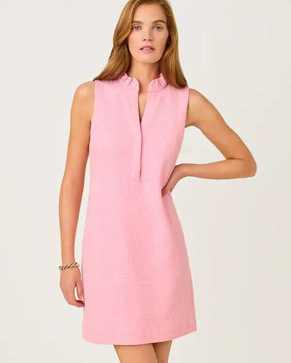 LILLY PULITZER Elsey Shift Dress - Conch Shell Pink Leafy Knit Pucker Jacquard
