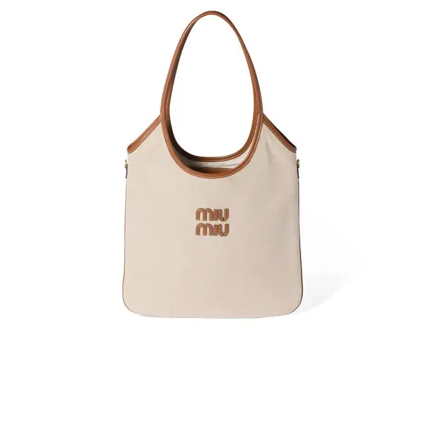 Miu Miu Ivy Canvas And Leather Tote - Beige/brandy