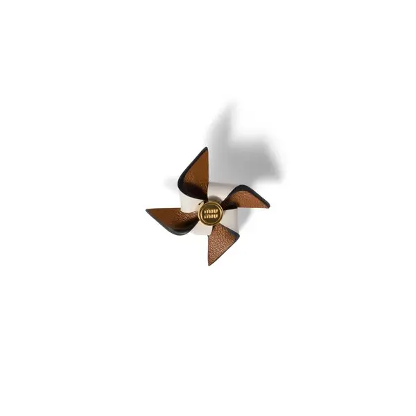 Miu Miu Leather Pinwheel Brooch - Cognac/white