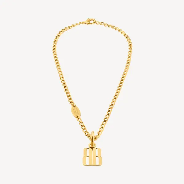Balenciaga Nano Bb Logo Pendant Necklace In Brass And Zamak - Gold