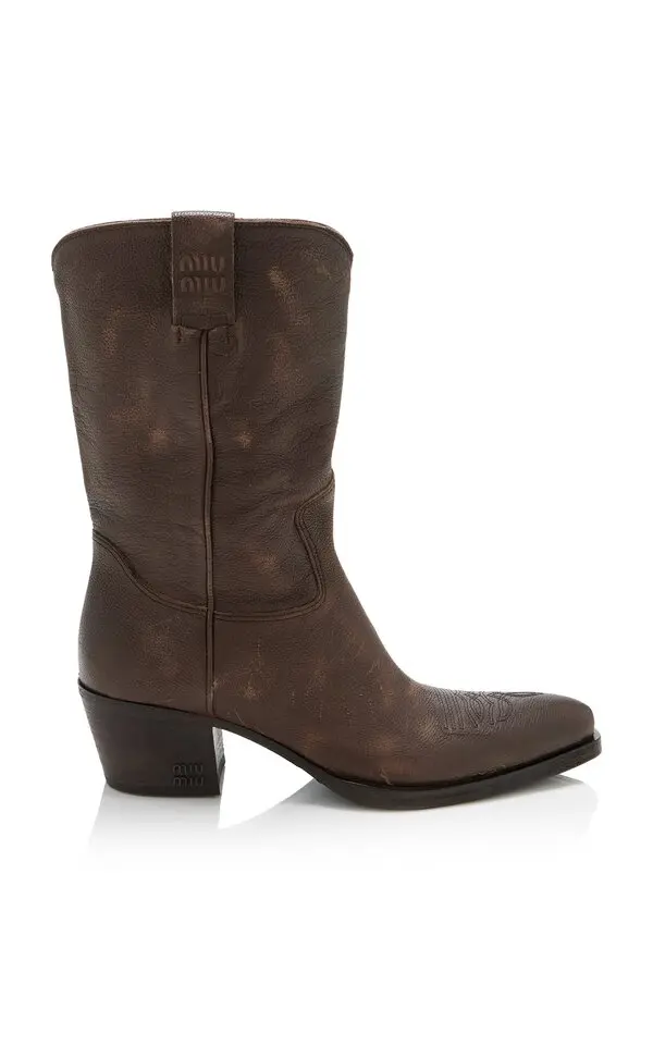 Miu Miu Leather Western Boots - Brown