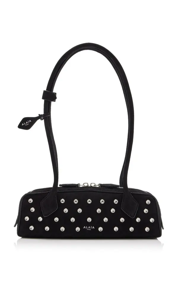 Alaïa Le Teckel Small Studded Suede Shoulder Bag - Black