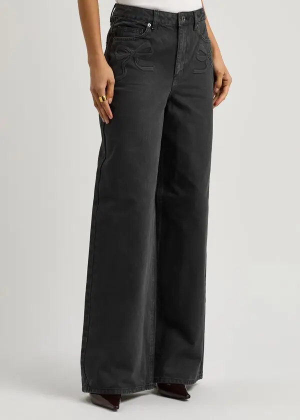 SELF-PORTRAIT Bow-embossed Wide-leg Jeans