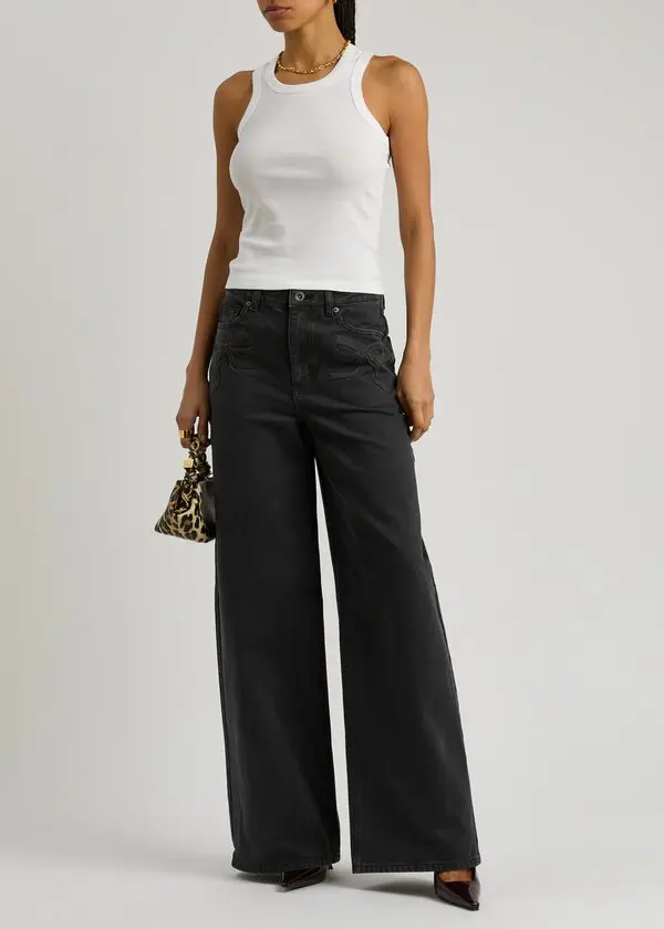 SELF-PORTRAIT Bow-embossed Wide-leg Jeans