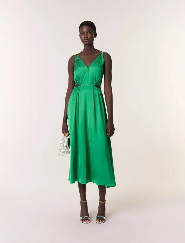Maje Satin-look Maxi Dress With Braided Straps And Cut-outs