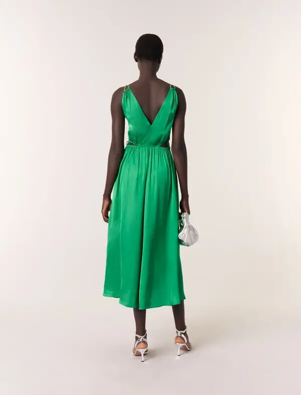Maje Satin-look Maxi Dress With Braided Straps And Cut-outs