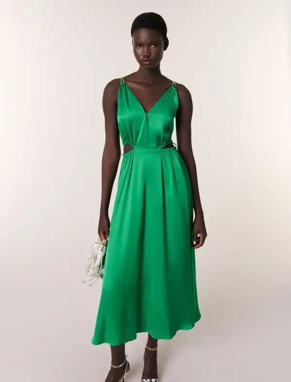 Maje Satin-look Maxi Dress With Braided Straps And Cut-outs