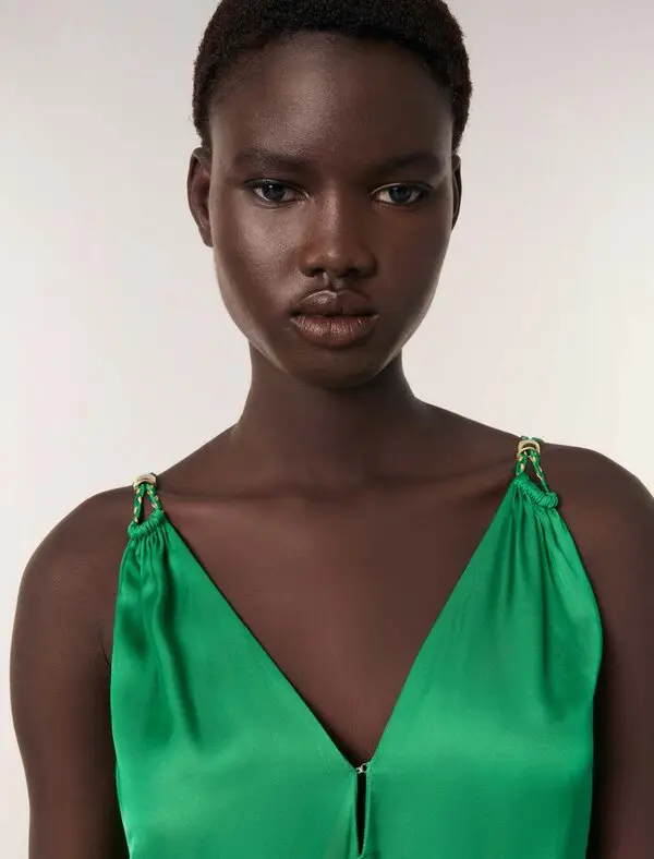 Maje Satin-look Maxi Dress With Braided Straps And Cut-outs