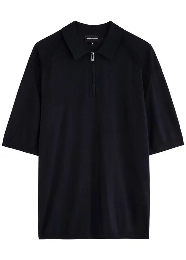 Emporio Armani Half-Zip Jersey-Knit Polo Shirt In Navy - 40% Off