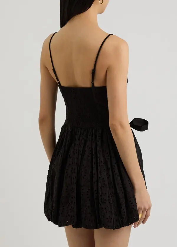 Damson Madder Penelope Broderie Anglaise Cotton Mini Dress In Black - 50%  Off | Editorialist