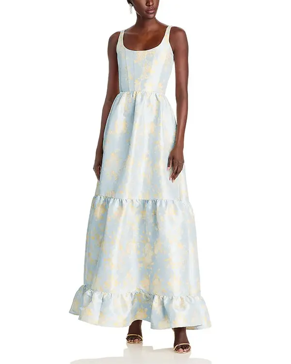 V. CHAPMAN Avery Brocade Dress - Sky Windsor Brocade