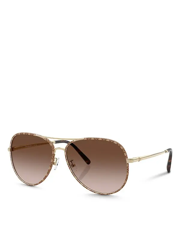 Tory Burch Aviator Sunglasses 60mm - Gold Brown