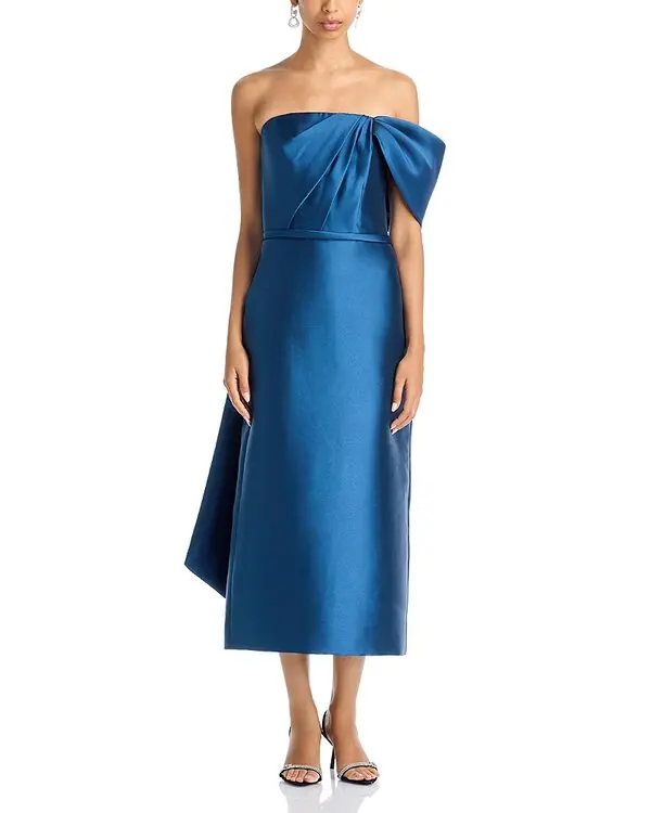 Amsale Bow Shoulder Midi Dress French Blue 30% Off Editorialist