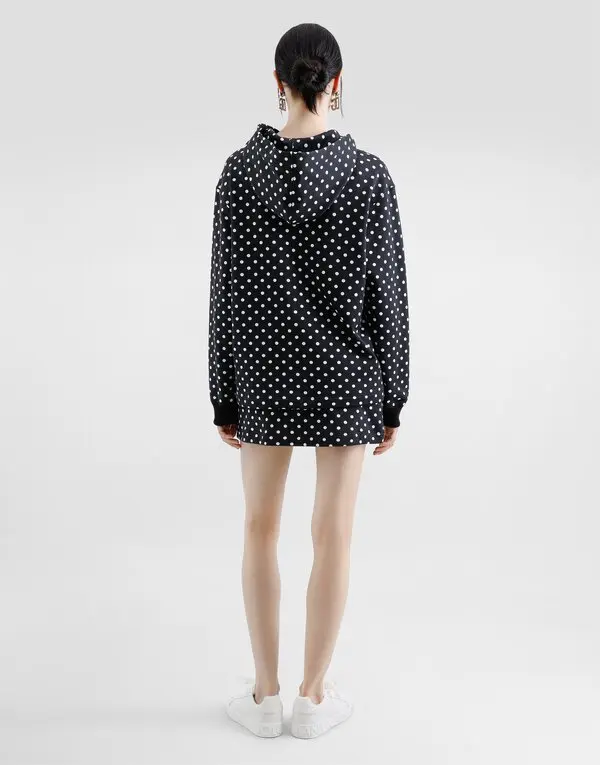Dolce & Gabbana Polka-dot Print Jersey Hoodie With Branded Tag