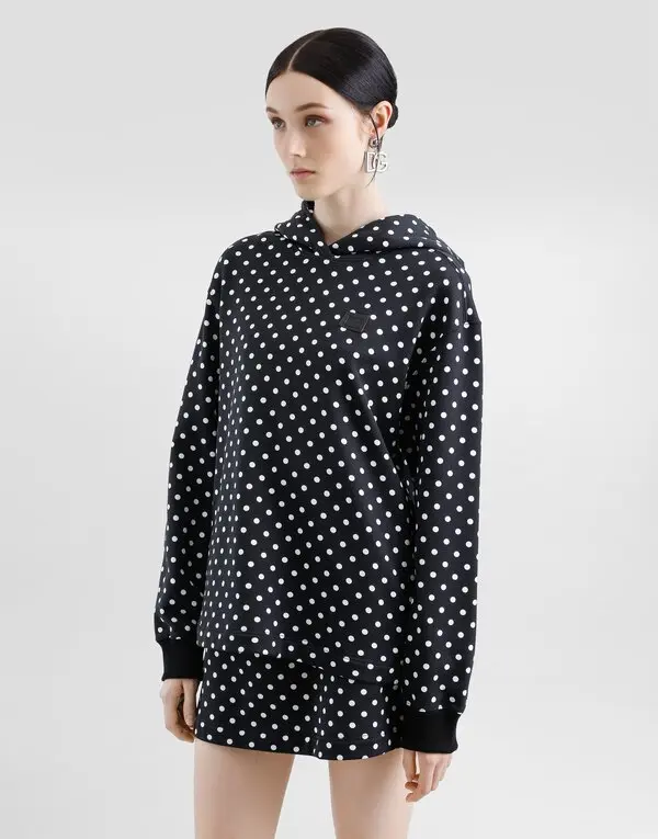 Dolce & Gabbana Polka-dot Print Jersey Hoodie With Branded Tag