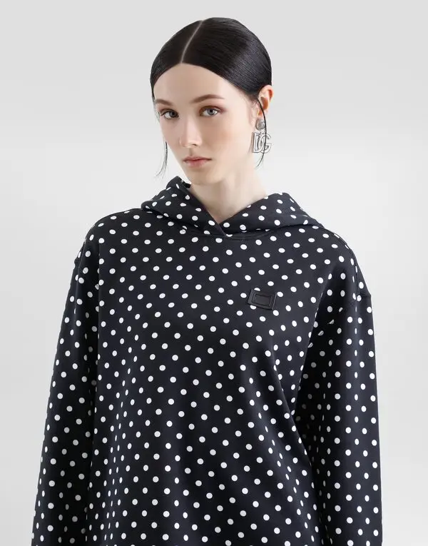 Dolce & Gabbana Polka-dot Print Jersey Hoodie With Branded Tag