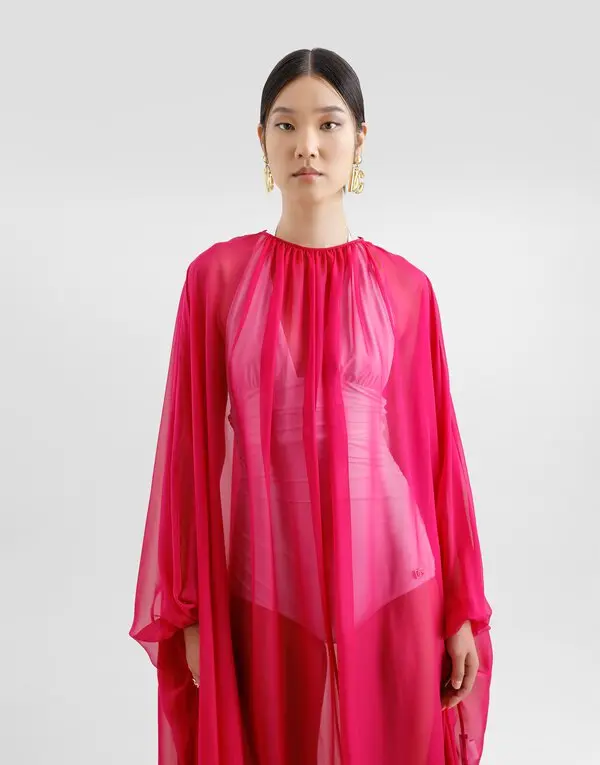 Dolce & Gabbana Long Silk Chiffon Caftan With Drawstring