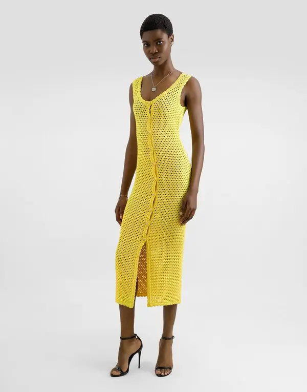 dolce gabbana crochet dress Dolce & Gabbana Long Crochet Dress In Yellow
