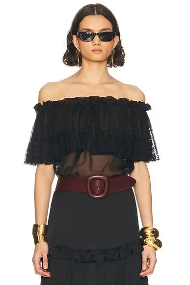 Saint Laurent Sheer Off-the-shoulder Blouse - Noir