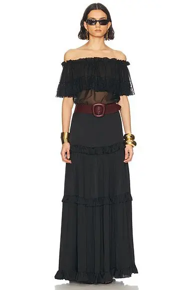 Saint Laurent Sheer Off-the-shoulder Blouse - Noir