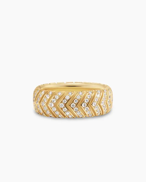David Yurman Chevron Band Ring In 18k Yellow Gold With Diamonds - Diamond