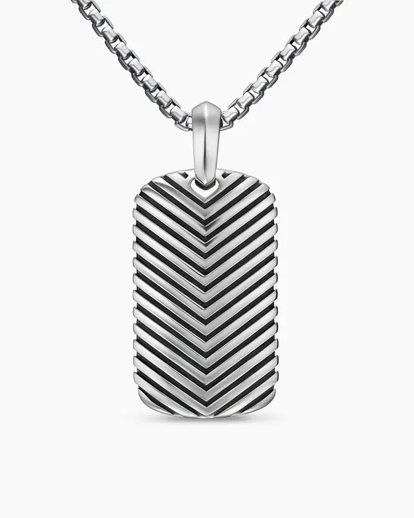 David Yurman Chevron Sterling Silver Tag With Black Diamonds - All Sterling Silver