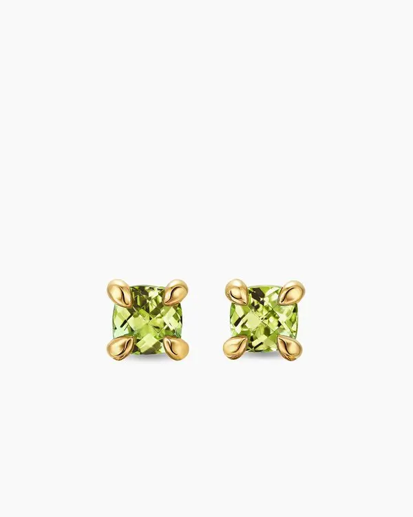 David Yurman Micro Chatelaine® Stud Earrings In 18k Yellow Gold - Peridot