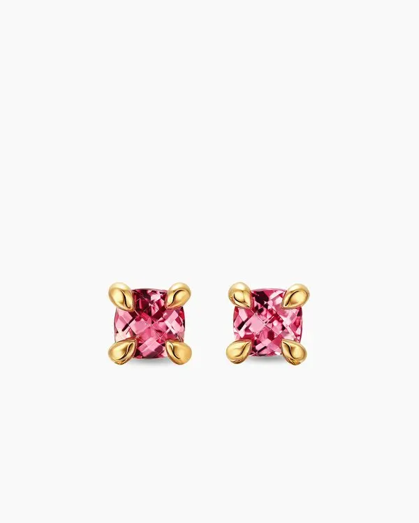 David Yurman Micro Chatelaine® Stud Earrings In 18k Yellow Gold - Pink Tourmaline