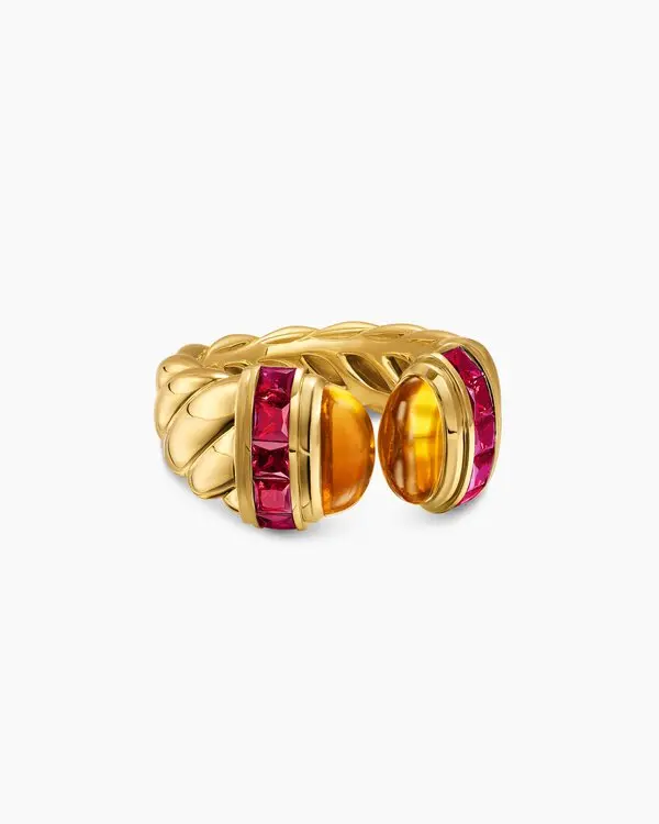 David Yurman Sculpted Cable Ring With And Tsavorites - Madeira Citrine