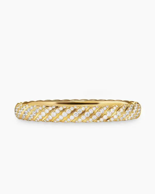 David Yurman 18k Yellow Gold Sculpted Cable Bangle With Diamonds - Diamond