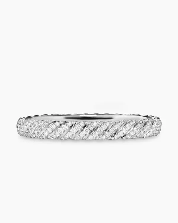 David Yurman 18k White Gold Sculpted Cable Bangle Bracelet - Diamond