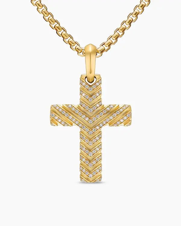 David Yurman Chevron Cross Pendant In 18k Yellow Gold - Diamond