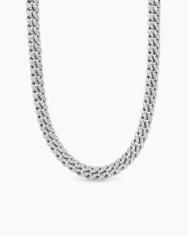 David Yurman Platinum Curb Chain Necklace With Diamonds - Diamond