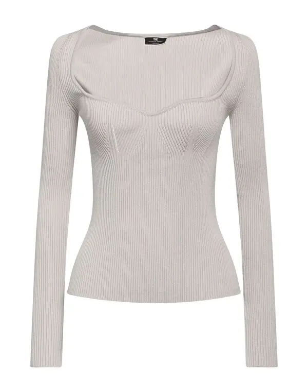 Elisabetta Franchi Ribbed Square Neck Long Sleeve Sweater